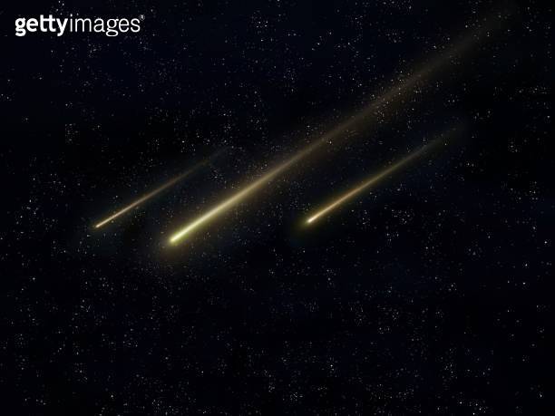 Meteor trails in the night sky, beautiful meteor shower. falling stars ...
