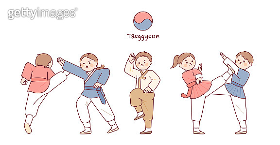 Korean traditional martial arts. Cute characters practicing Taekkyeon ...