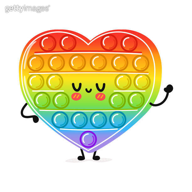 Cute funny waving hand popit pop it character. Vector hand drawn ...