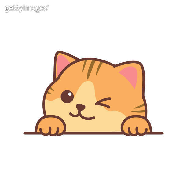 Cute orange cat peeking and winking eye cartoon, vector illustration ...