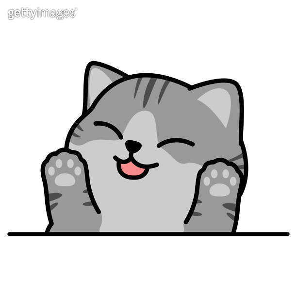 Happy gray cat cartoon, vector illustration 이미지 (1430467841) - 게티이미지뱅크