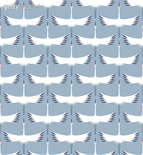 Japanese Flying Crane Bird Motif Vector Seamless Pattern 이미지 ...