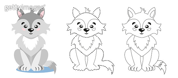 Cute wolf. Circle the dots on the drawing. Color the wild animal ...