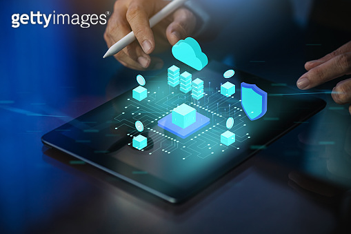 Metaverse and Blockchain Technology Concepts. Business person with an ...