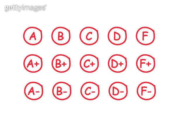 Class grades with circles, pluses, minuses icon set. Assessment results ...