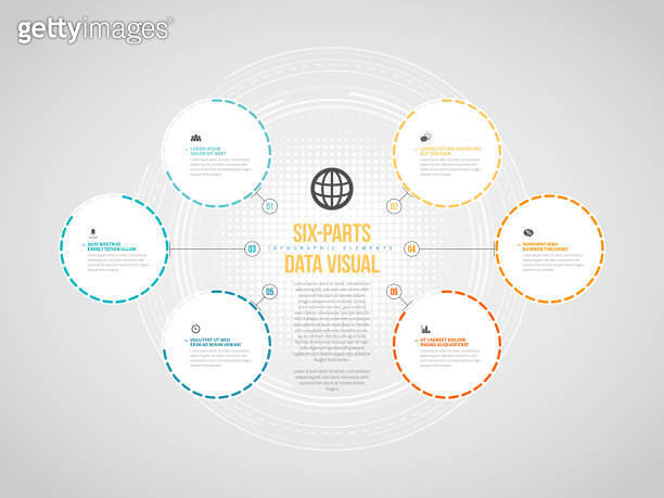 Six-Parts Data Visual Infographic 이미지 (1401098632) - 게티이미지뱅크