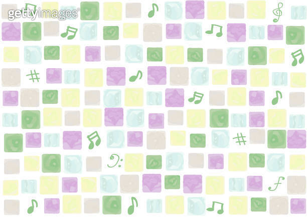 water colored square pattern and hand drawn musical notes (1369070982 ...