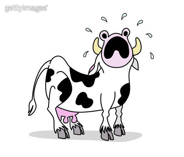 Cute sad crying cow character standing with tears around. Cartoon style ...