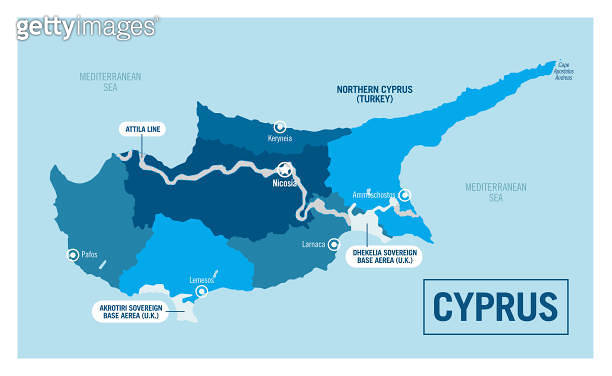 Cyprus country island, regions political map. High detailed vector ...