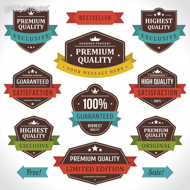 Bestseller and premium products vector labels. Vintage stickers faded ...