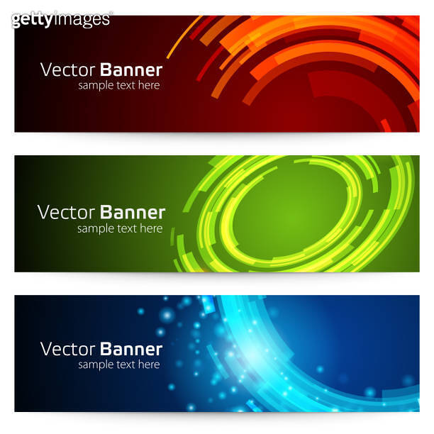 Banner with round geometric abstract shapes vector template. Red disc ...