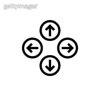 Buttons with four directions. Round black pictograms with arrows ...