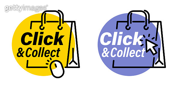 Click and collect icons. Click an collect with computer mouse pointer ...