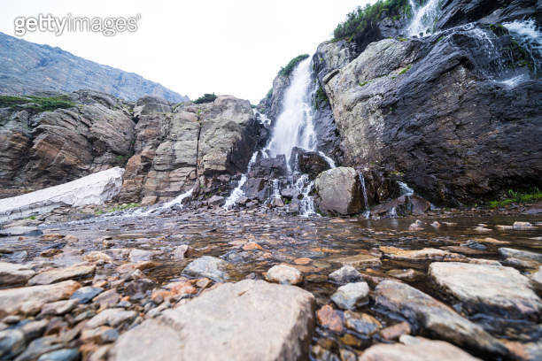 Timberline Falls waterfall along the Sky Pond Trail in Rocky Mountain ...