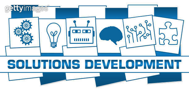 Solutions Development Technology Symbols Blue White Horizontal Stripes ...