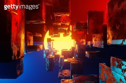 Tunnel Sci-Fi looping environment, Technology digital abstract background.3d rendering ...