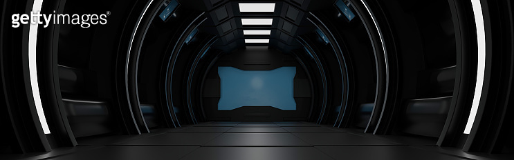 Inside spaceship or space station interior, Sci-Fi tunnel, Template ...