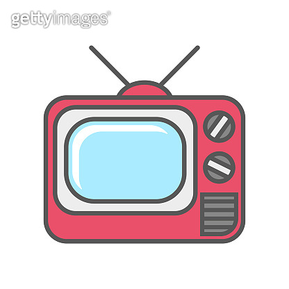 TV icon. Colored cartoon contour silhouette. Front view. Vector flat ...