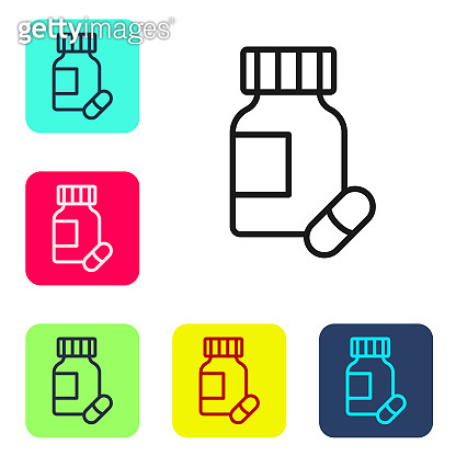 Black line Sedative pills icon isolated on white background. Set icons ...