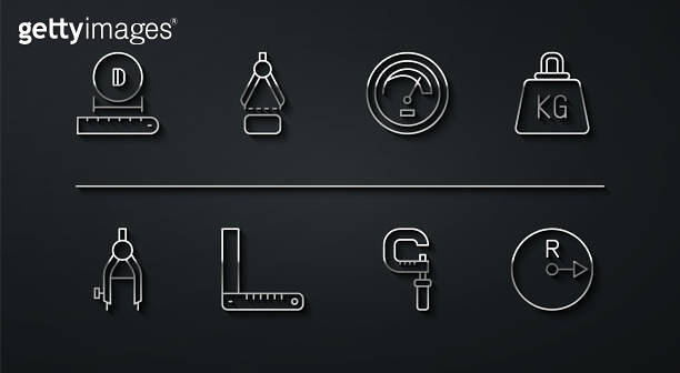 Set line Diameter, Drawing compass, Weight, Micrometer, Corner ruler ...