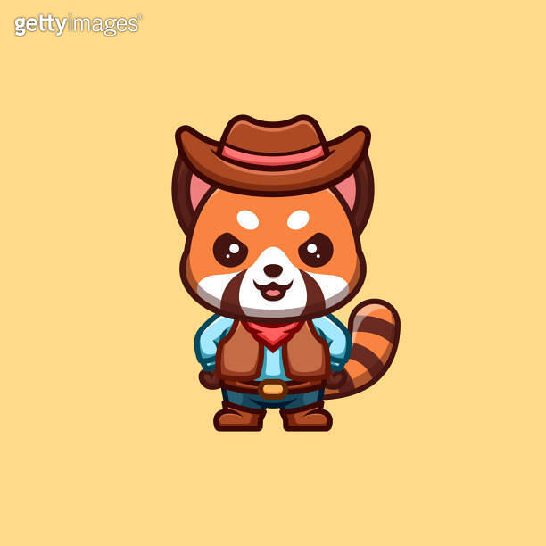 Red Panda Cowboy Cute Creative Kawaii Cartoon Mascot Logo (1416150942 ...