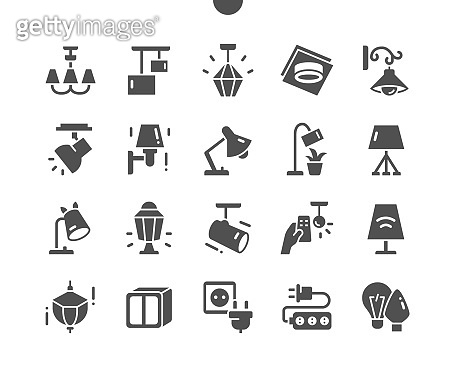 Lighting. Chandelier, wall lights, floor lamp, spotlight, sockets and ...