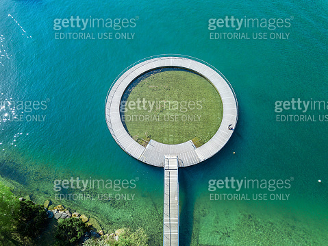 Aerial image of the public swimming pool at the Zurich lake (1392739920 ...