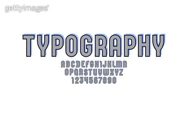 Narrow font, condensed alphabet sans serif with shadow, letters and ...