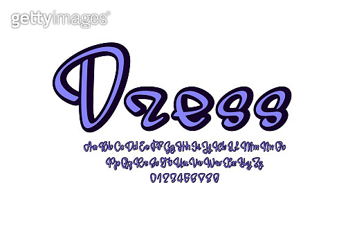 Cursive font, script alphabet, calligraphy typeface, letters from A to ...