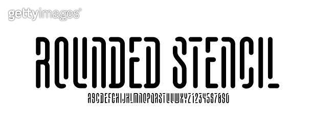 Stencil rounded font, long alphabet, letters and numbers, vector ...