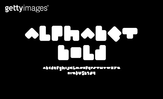 Pixel rounded font, trendy white alphabet, bold letters and numbers ...