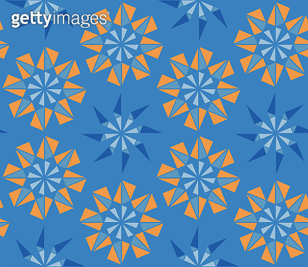 Bright seamless geometric pattern with sun signs, stars, triangles ...