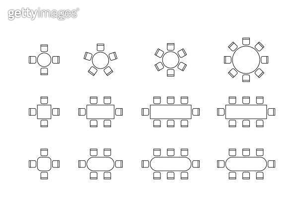 Set of plan for arranging seats and tables in interior, layout graphic ...