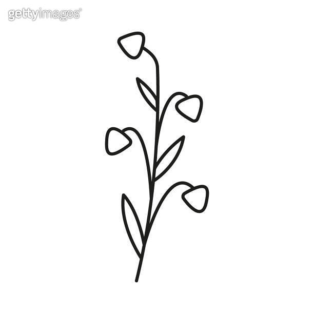 Flax grain, plant with kernel groats, line art icon. Linear sketch ...