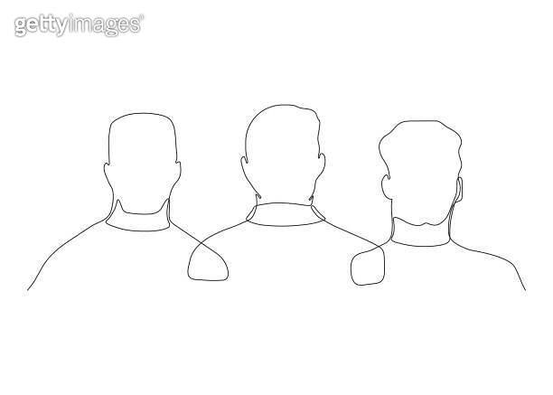 Community of men friend hug and support together, back view, continuous ...