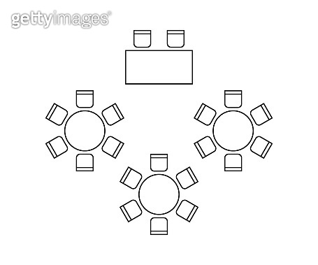 Plan for arranging seats and tables in interior on event banquet ...