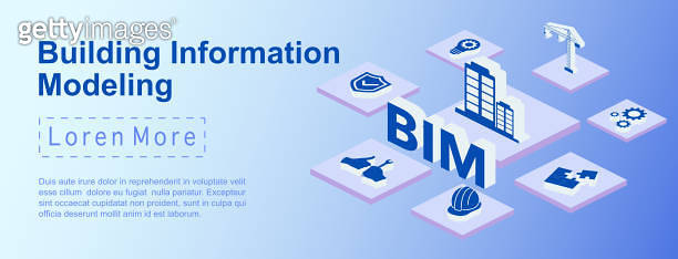 (BIM). Concept of building information modeling. with beautiful blue ...