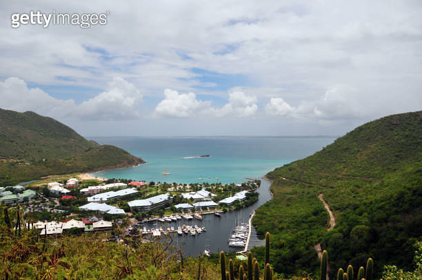Anse Marcel - view over the beach, marina and hotels, Saint Martin ...