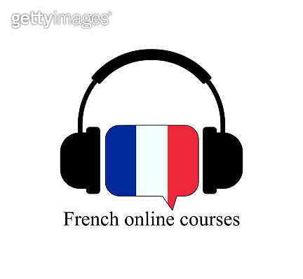 Vector french courses logo concept with french flag and headphones ...
