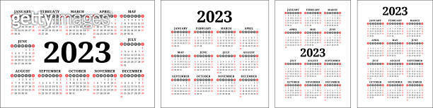 Calendar 2023 set. Color english calender template collection ...