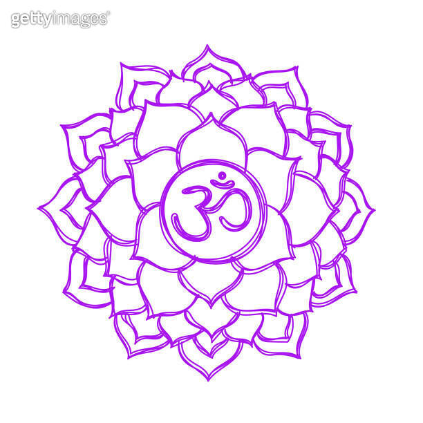 Sahasrara chakra. Pencil drawing. Hand drawn vector art. Om sign ...