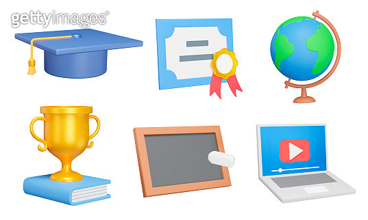 Education 3d icon set. Studying at school or university, study ...