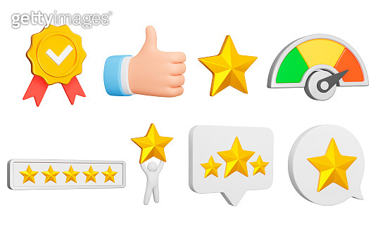 Rating 3d icon set. Feedback. Rank and Score. Giving five stars ...
