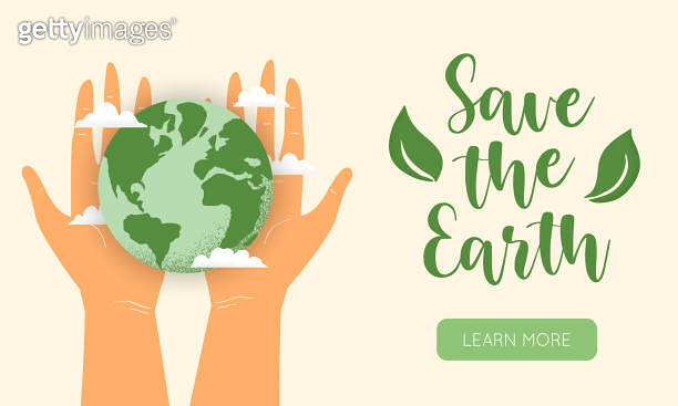 Vector illustration of human hands holding Earth globe. Save the Earth ...