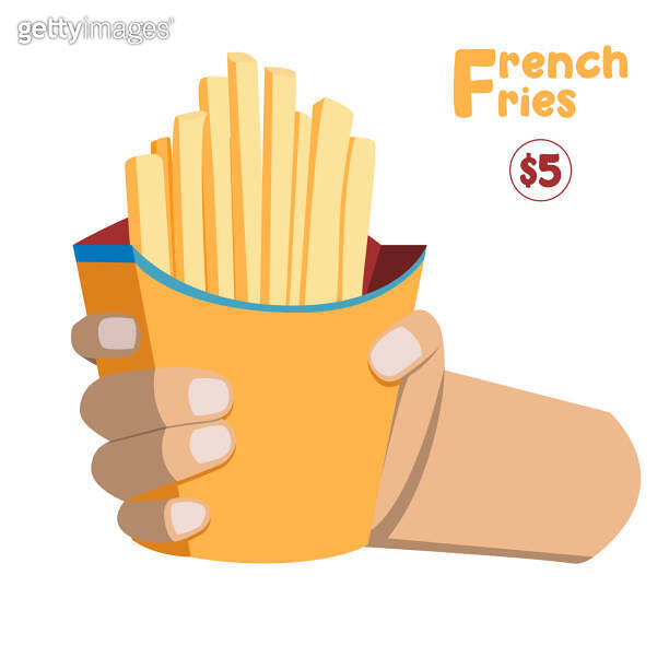 Hand Holding French Fries. Potato Snack Fast Food Menu Symbol Object in ...