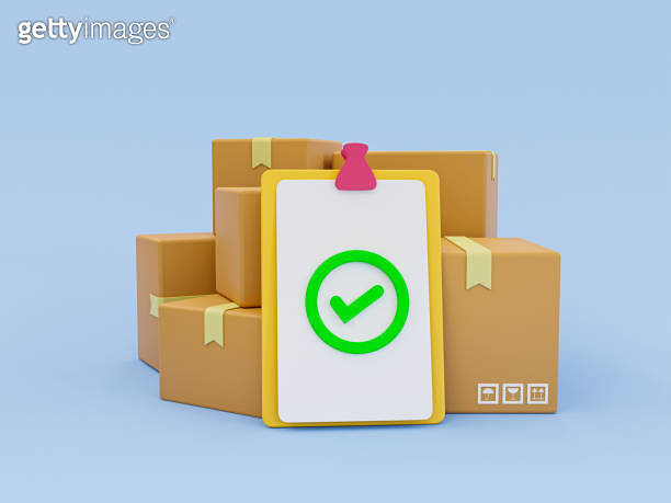 3d cartoon products checking concept. Merchandise inspection. Cargo ...