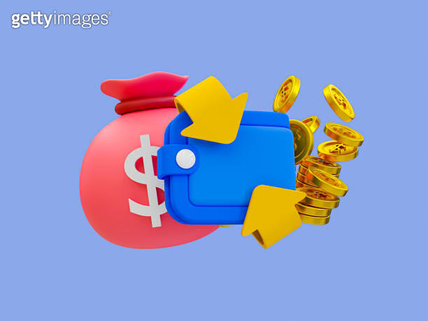 3d minimal money-saving concept. Depositing money. Collecting money for ...