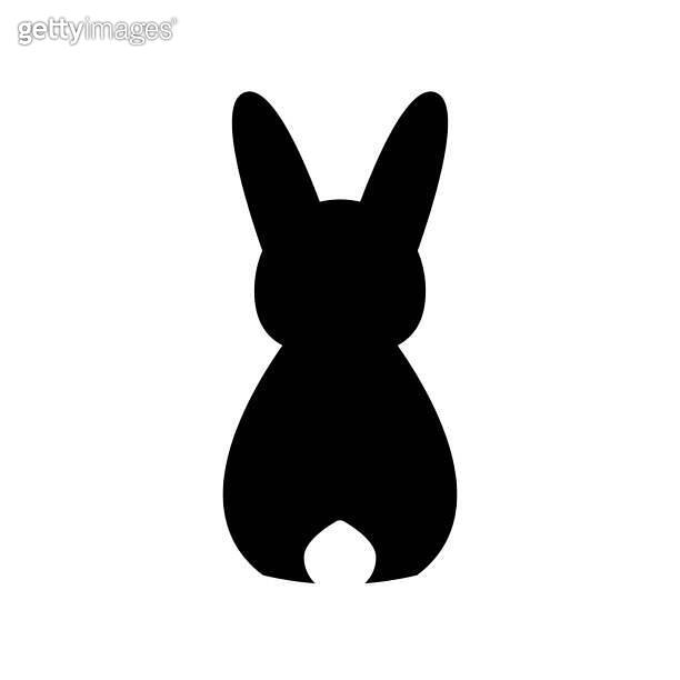 Silhouette of a black rabbit on a transparent background. Back view ...