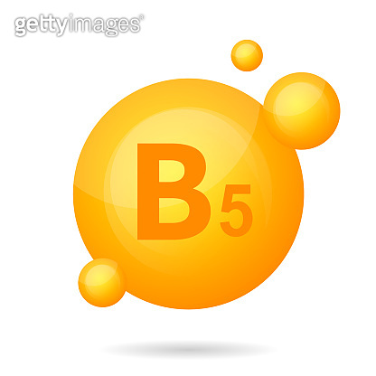Vitamin b5 pill icon. Pantothenic acid nutrition care. Gold drop ...