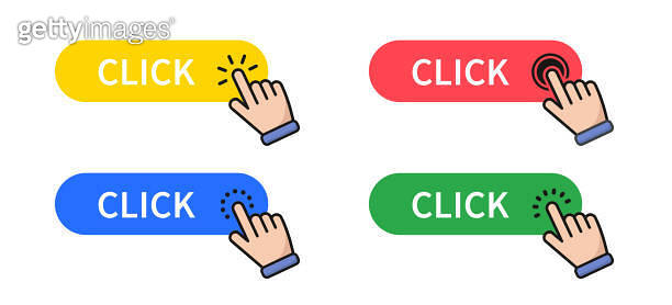 Click button set with hand clicking icon. 이미지 (1388199929) - 게티이미지뱅크